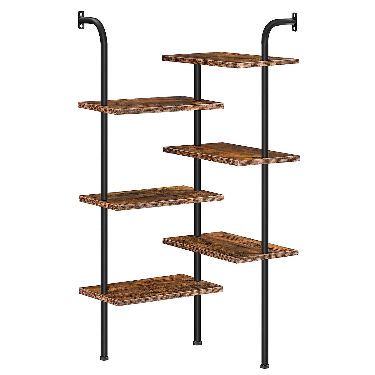 HOOBRO L-Shaped Ladder Shelf, 6-Tier Corner Bookshelf, Corner Wall Mount Bookcase, Display Shelf for Small Spaces, Anti-Tip Design, for Living Room, Balcony, Study, Rustic Brown and Black BF76CJ01