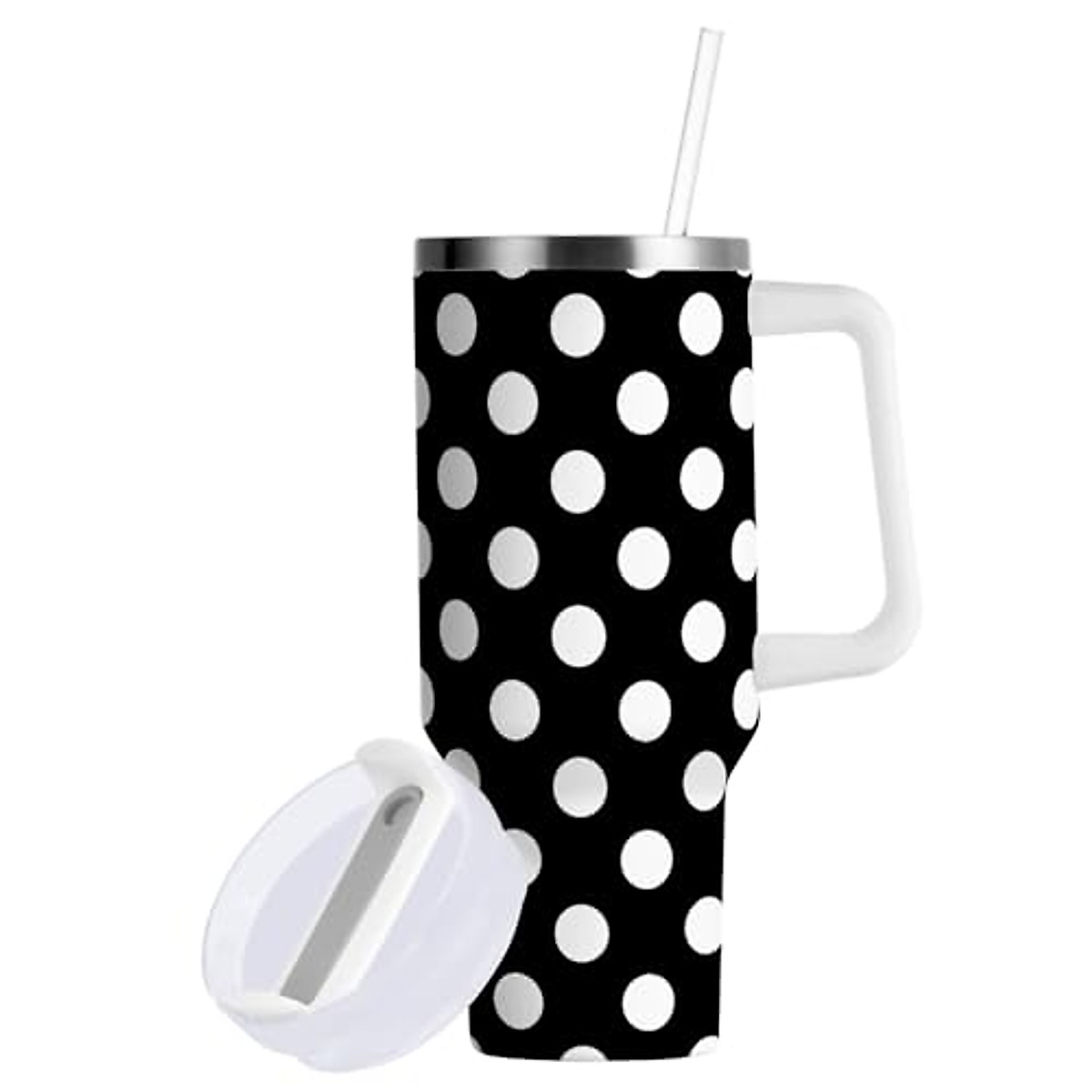 MCHIVER Black White Polka Dots Tumbler with Lid and Straw 40 oz Insulated Water Bottle Leakproof Water Tumblers for Iced Water Coffee Smoothie