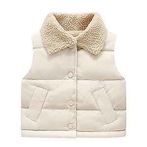 Girls Lightweight Puffer Vest Stand Collar Outwear with Zipper Pocket Sleeveless Lightweight V-Neck Short Gilet White