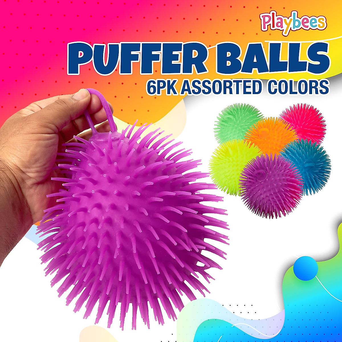 Playbees Spiky Puffer Balls - Stress Relief & Fidget Toy 6-Pack