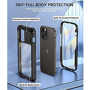 Caka for iPhone 14 Pro Max Case, iPhone 14 Pro Max Case with Slide Camera Cover & Built-in Screen Protector Heavy Duty Shockproof Phone Case Cover for iPhone 14 Pro Max 6.7 inch, Black