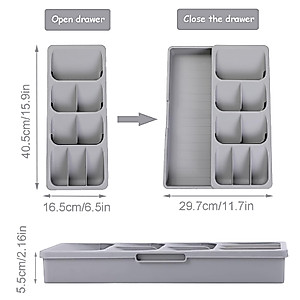 MIAO JIN Cutlery Expandable Storage Box Kitchen Drawer Storage Tray Adjustable Plastic Spoon Fork Cutlery Organizer Compact Cutlery Manager suitable for kitchen drawers Expandable Cutlery tray