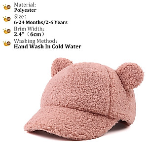 Winter Fleece Baseball Cap for Baby Girls Warm Toddler Boys Hat Cute Bear Ears Kids Baseball Hats (Pink, 52)