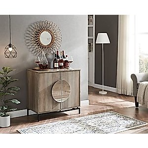 Home Source Grey Wash Console Bar Cabinet with Half Moon Handles