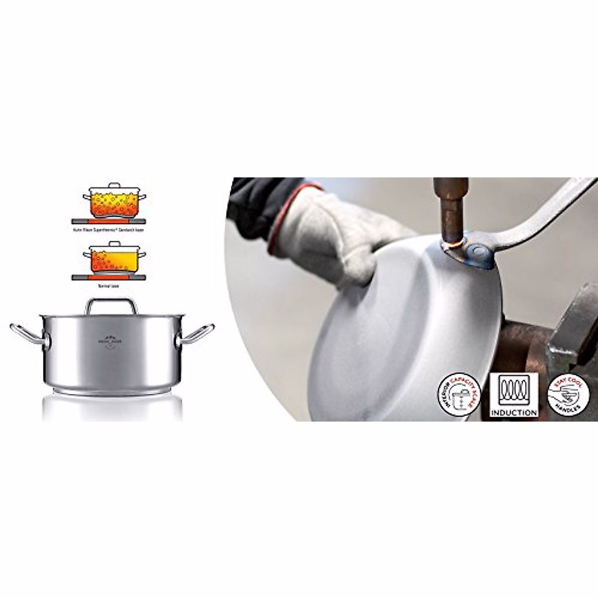 KUHN RIKON Cooking Pot Set Montreux 1,5L/3L/6L, 16 cm/1.5 Litre, 20 cm/3 Litre & 24 cm/6 Litre, Silver