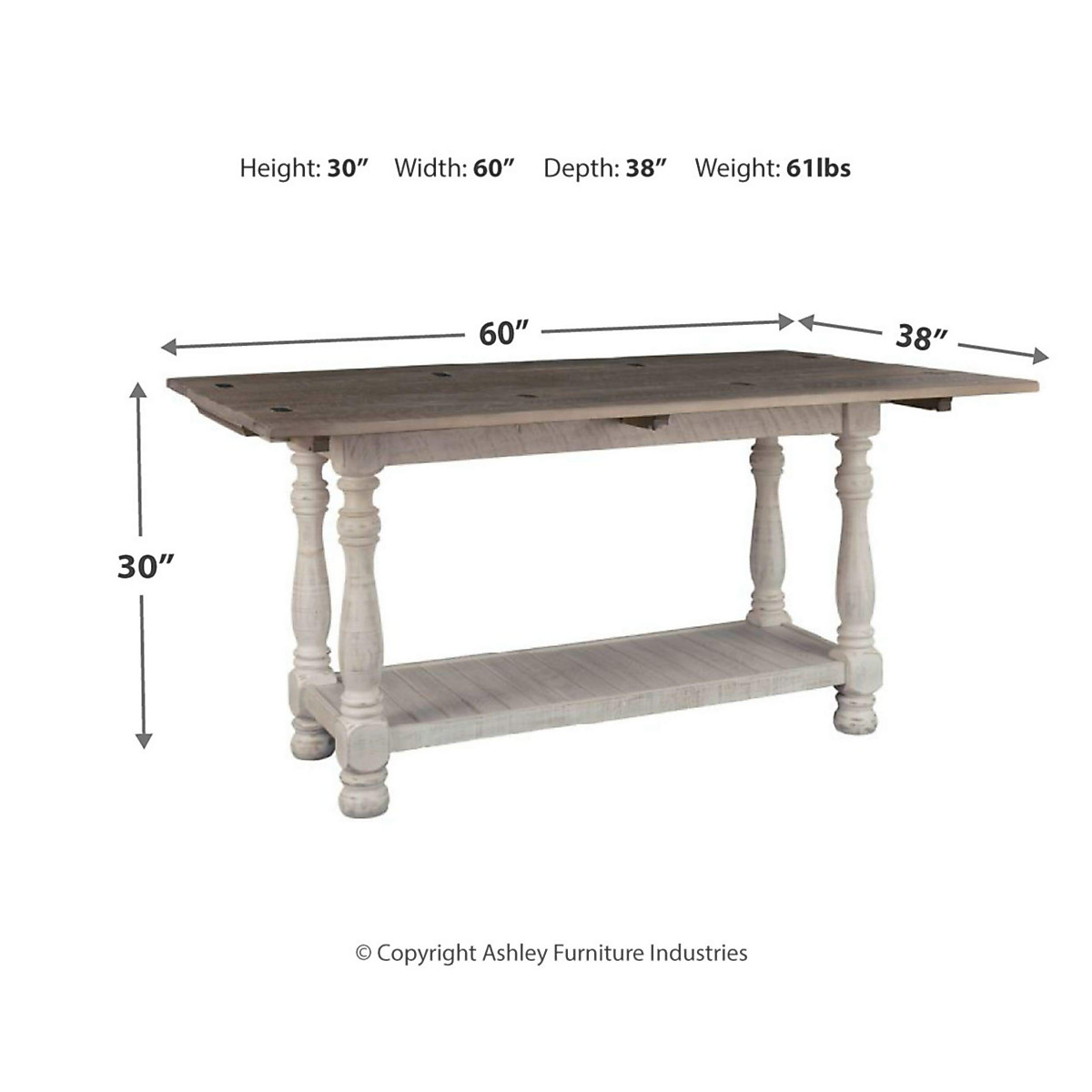 Signature Design by Ashley Havalance Farmhouse Sofa Table, Flip Top Design for Additional Dining Space and Fixed Lower Shelf, Gray & White with Weathered Finish