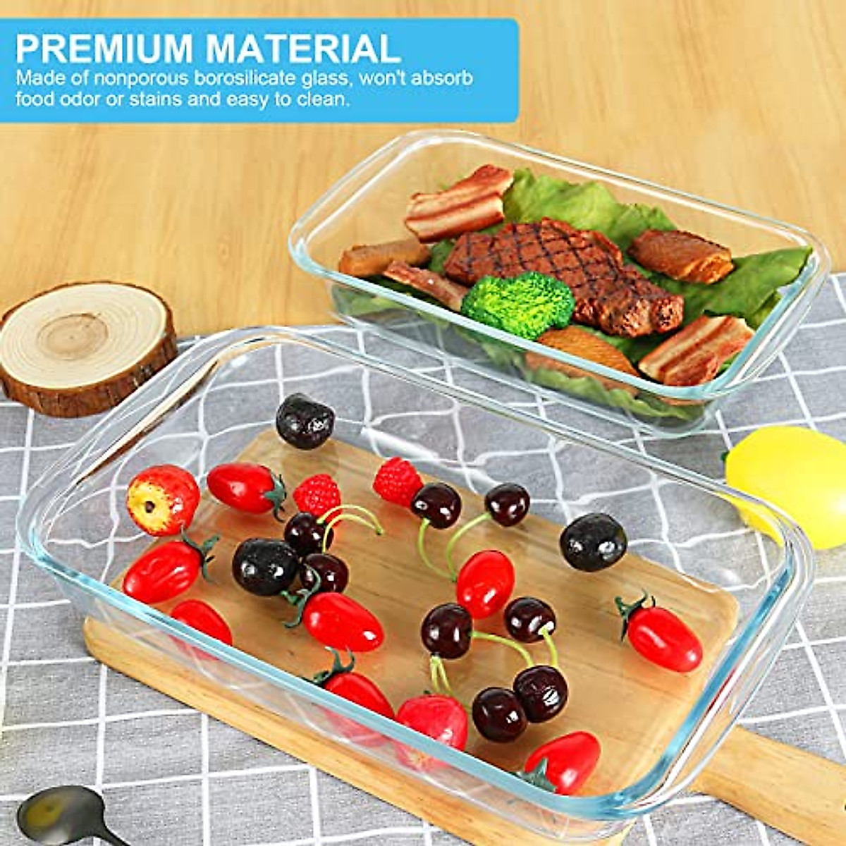 KOMUEE 8 Pieces Glass Baking Dish with Lids Rectangular Glass Baking Pan Bakeware Set with BPA Free Lids, Baking Pans for Lasagna, Leftovers, Cooking, Kitchen, Fridge-to-Oven, Gray