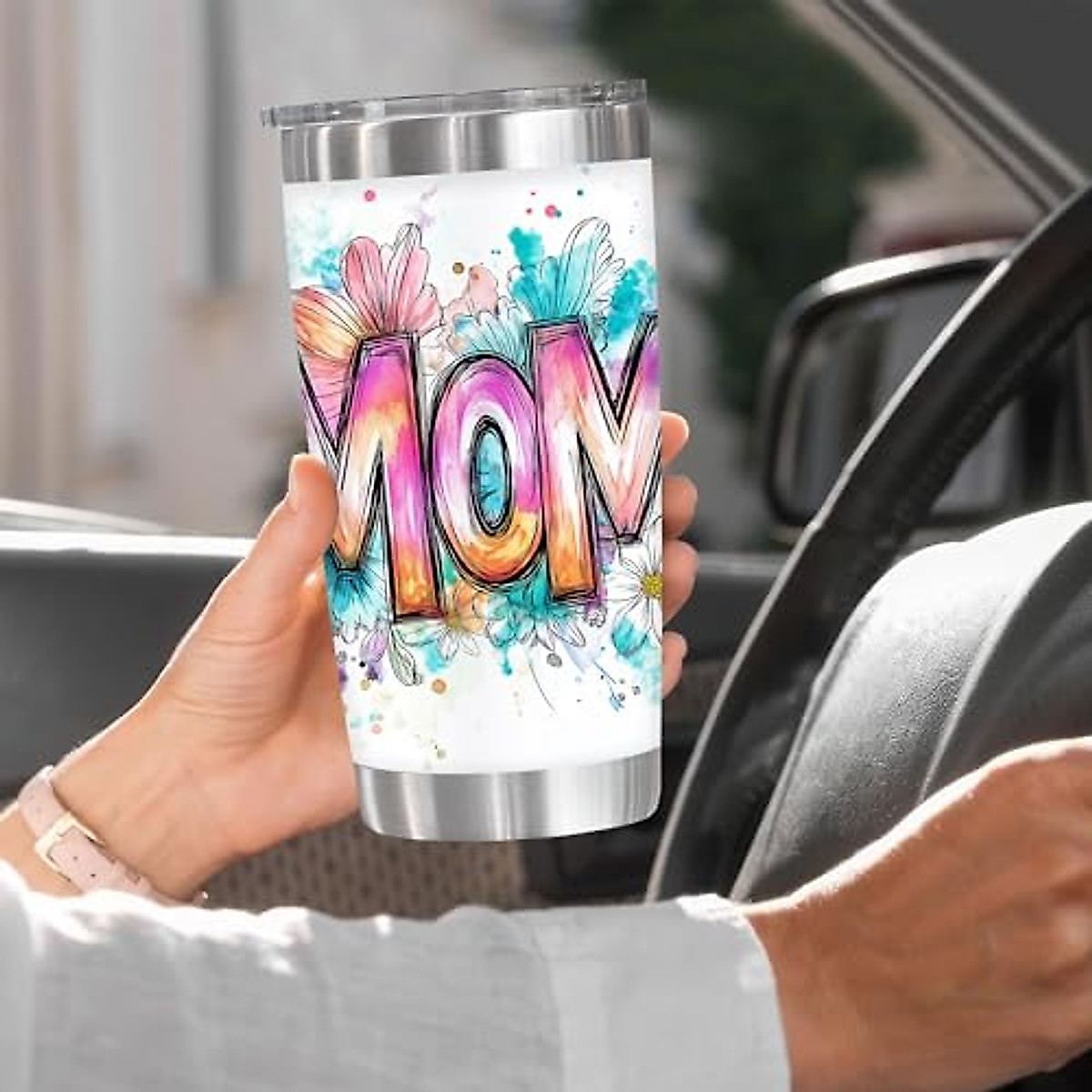 FOCIUZTA 20oz Colorful Watercolor Floral Artistic Tumbler with lid, Travel Coffee Cup, Ideal for Easter, Mother Day, and birthday gifts