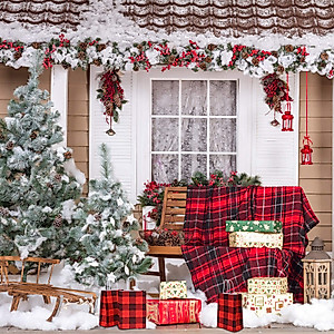 Cooraby 20 Pieces Red and Black Plaid Paper Party Bags Gift Bag Christmas Bag Birthday Kraft Party Bags with Handle for Wedding and Party Celebrations