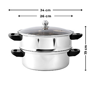 KSJONE Heavy Duty Stainless Steel 3 Piece Steamer Pot Set Includes 4 Quart Cooking Pot, 4 Quart Steamer Insert and Vented Glass Lid, Stack and Steam Pot Set for All Cooking Surfaces