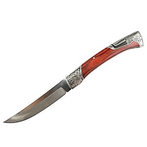 TheBoneEdge Red Rosewood Handle Engraved Design 9" Folding Knife 3CR13 Steel