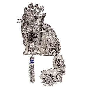 Ritzy Couture Women's Enamel Princess Kitty Crystal Crown Drop Dangle Chain Tassel Pin Pendant (Silvertone) - Cat Dangling Ornament (Black)
