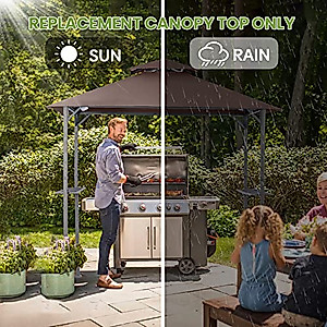 Grill Gazebo Replacement Canopy Top Roof, EasyLee 5x8 Canopy Top Cover, Double Tiered BBQ Gazebo Cover, Fits for Gazebo Models L-GG001PST and L-GZ238PST(Brown)