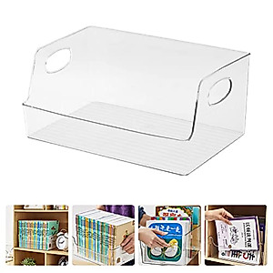 Plastic Bin Storage Organizer Basket Container with Handle for Home Office Kitchen Cabinet Pantry Shelf Organization Holds Notebook Books Food Ligne Collection Clear