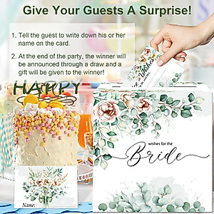 51 Pcs Bridal Shower Game Card Box, Wedding Raffle Card Box, Wedding Shower Advice and Wishes Cards and Box Set, Greenery Card Holder Box for Wedding Decorations Bridal Shower Activity Wedding Games