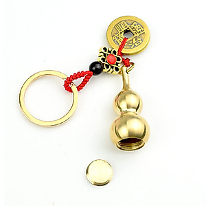 3PCS Chinese Gourd Brass Wu Lou Keychains, Gold Feng Shui Coins for Good Luck Fortune Longevity Success, Detachable Calabash Decorations Pendant Key Rings to Stuff Bless Prayer Note (Bottom Open)
