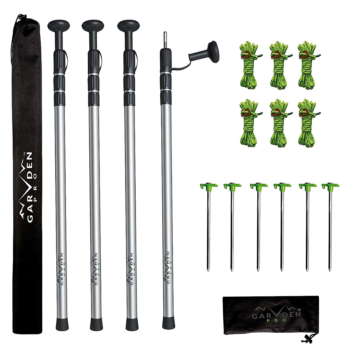 Telescoping Tarp Poles | Replacement Canopy Adjustable Aluminum Rods, Portable & Lightweight for Tent Fly, Awning, Outdoor Camping, Hiking, Backpacking & Rainfly + Pegs & Reflective Ropes