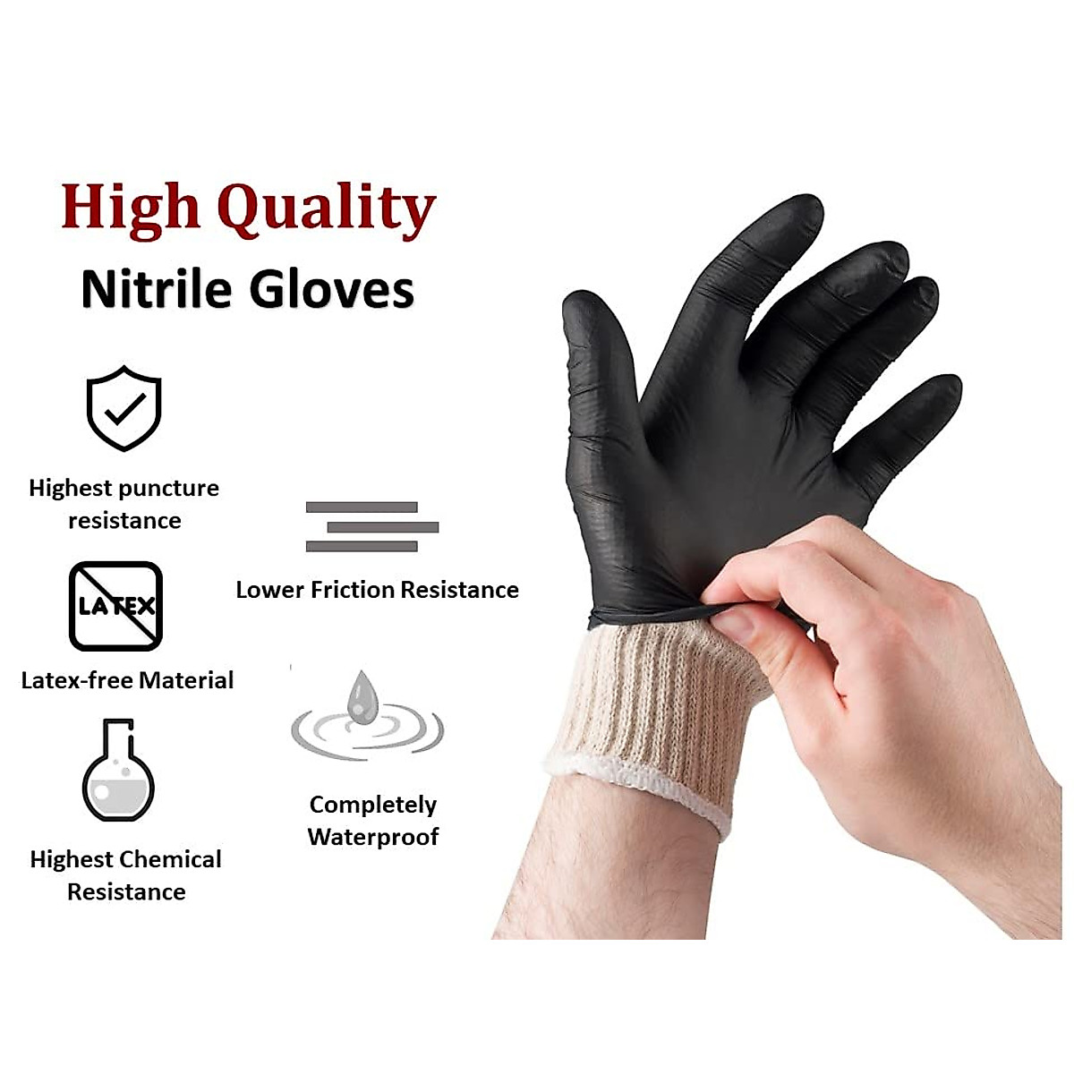 Nechtik BBQ Gloves disposable - 4 Cotton Glove Liners and 100 Disposable Gloves - Meat Gloves - Machine Washable - Powder Free Latex Free, Black Nitrile Gloves