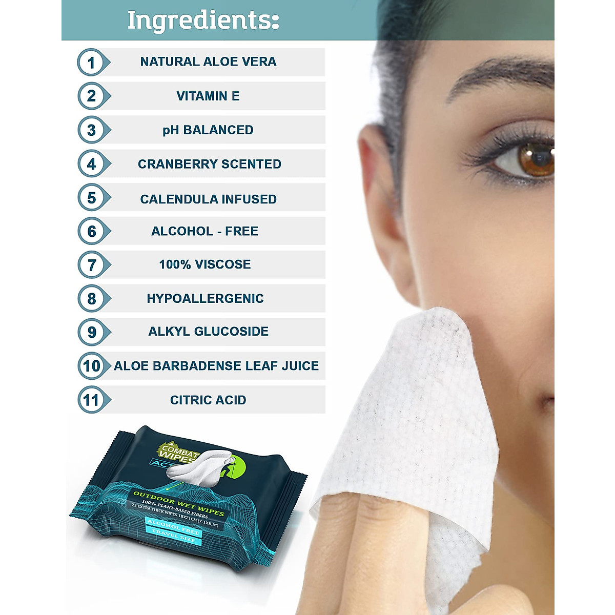 Combat Wipes ACTIVE Outdoor Wet Wipes - Extra Thick Camping Gear, Biodegradable, Body & Hand Cleansing/Refreshing Cloths for Backpacking & Gym w/Natural Aloe & Vitamin E(4 packs, 25 wipes each)