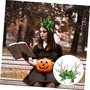 FRCOLOR Green Branch Crown Woodland Headband Halloween Goth Antler Headpiece Floral Fairy Hairband for Women Girls Branch Leaves Hair Accessories