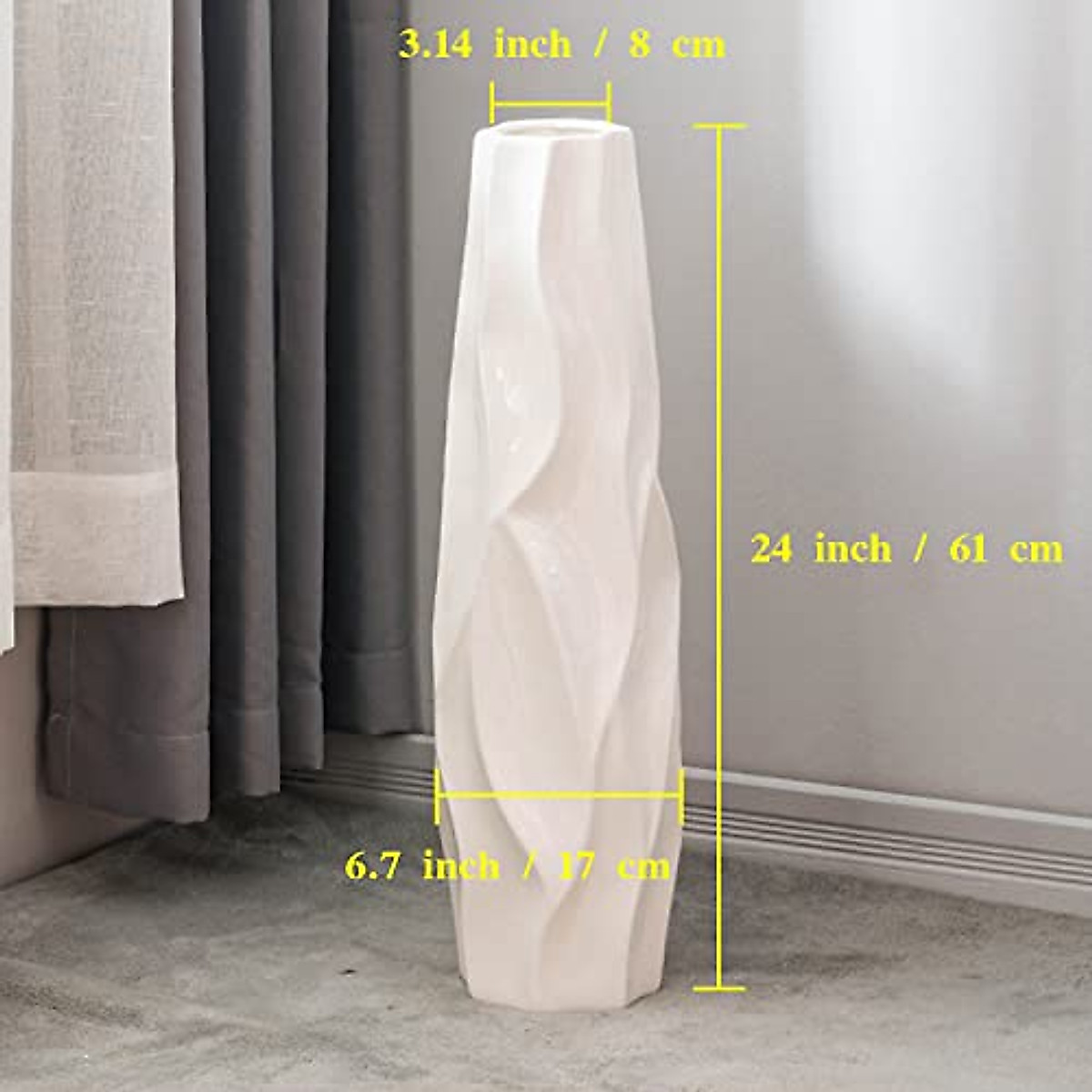 Large Floor Ceramic Vase 24 Inches Tall,White Modern Flower Tall Vases for Office, Home,Farmhouse,Living Room Décor,Simple Origami Design Fall Decorative Porcelain Flower Arrangement Vase Ideal Gift