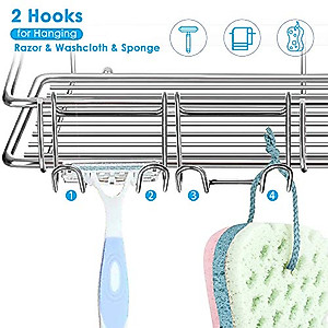 Nieifi Shower Caddy Shelf Storage Rack Adhesive Without Drilling Stainless Steel with Hooks for Washroom, Lavatory, Restroom, Toilet, Bathroom, Kitchen - 2 Pack