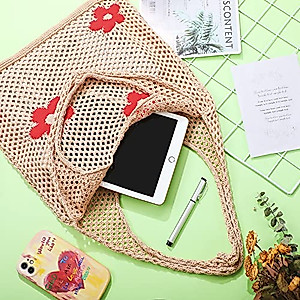 Women's Tote Bag Aesthetic Shoulder Handbags Crochet Purse Fairy Grunge Tote Bags Cute canvas tote (Apricot)