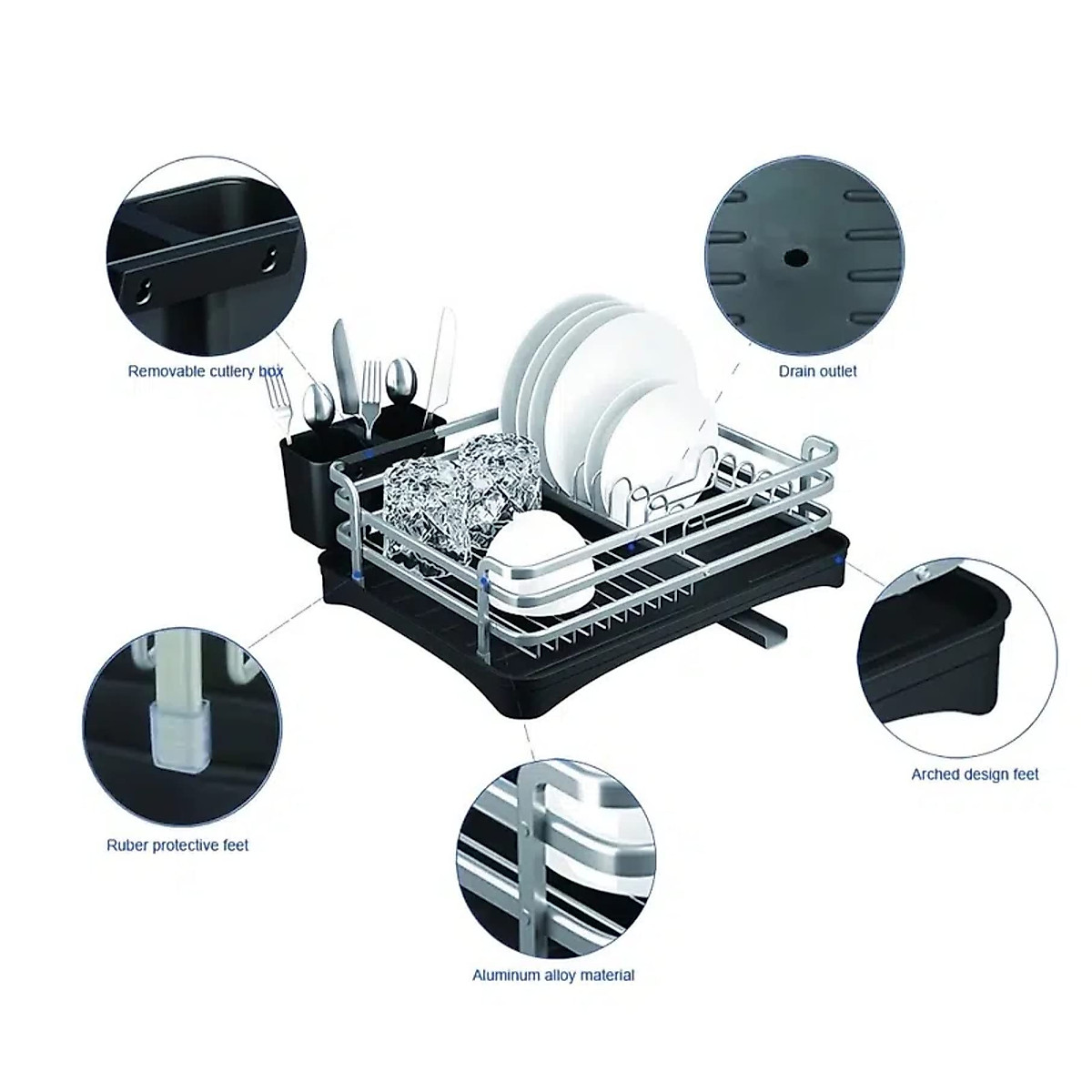 1pc Dish Drying Rack, Space-Saving Dish Rack, Dish Racks for Kitchen Counter, Durable Stainless Steel Kitchen Drying Rack with A Cutlery Holder, Drying Rack for Dishes, Knives, Spoons, and Forks