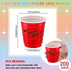 Lounsweer 200 Pack Plastic Shot Glasses, 2 oz Mini Disposable Shot Cups, Small Plastic Cups for Wedding Bachelorette Birthday Holiday Party, Beer Taste Serving, Snack(Multicolored)