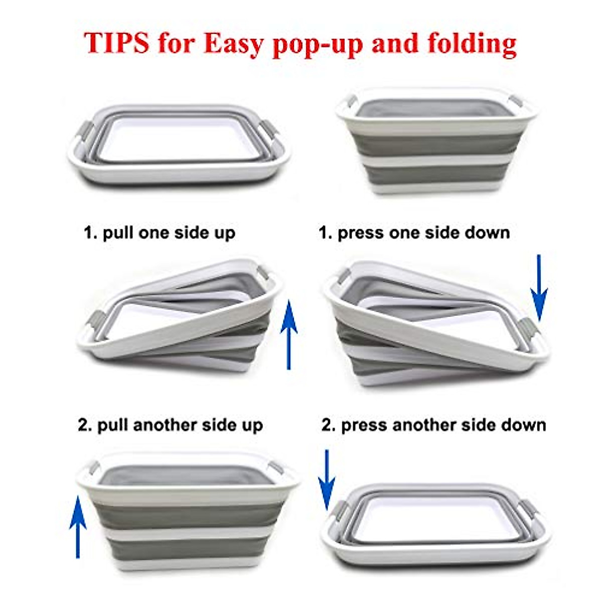 SAMMART 42L Collapsible Plastic Laundry Basket - Foldable Pop Up Storage Container/Organizer - Portable Washing Tub - Space Saving Hamper/Basket (Grey, 1)