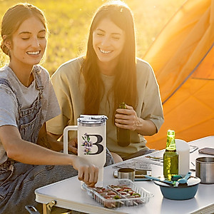 Leebbsin Initial 40 oz Tumbler with Handle, Personalized Birthday Gifts for Women, Monogrammed Travel Tumbler for Mom, Wife, Sister, Customized Cup for Water Tea Coffee, Regalos Para Mujeres（B）