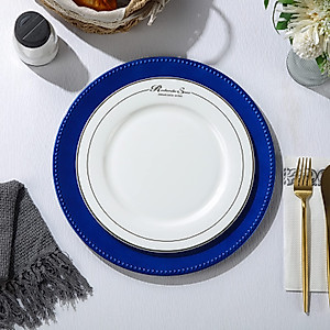 Gerrii 12 Pcs Metallic Bead Charger Plates 13 Inch Plastic Round Charger Plates Bulk Wedding Beaded Chargers for Dinner Plates, Table Party Event Decoration (Navy Blue)