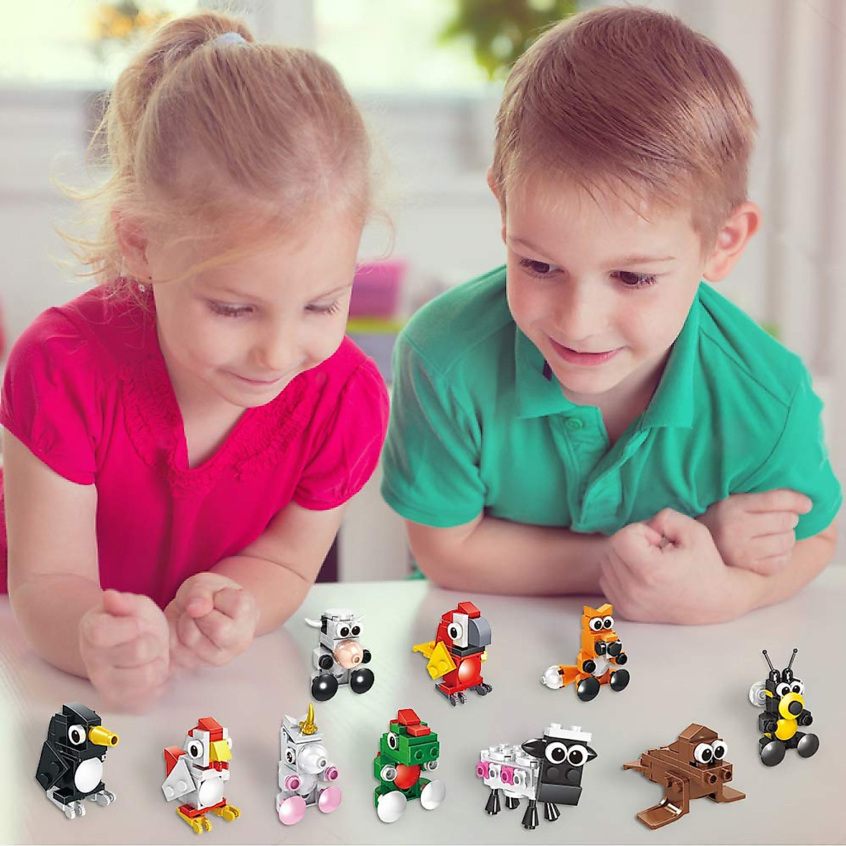 HomeMall Building Blocks Animals 10 in 1 STEM Building Bricks, Animals Toys Learning Set, Party Favors for Kids, Prizes for Kids Classroom, Goodie Bag Fillers (10 PCS Animal)