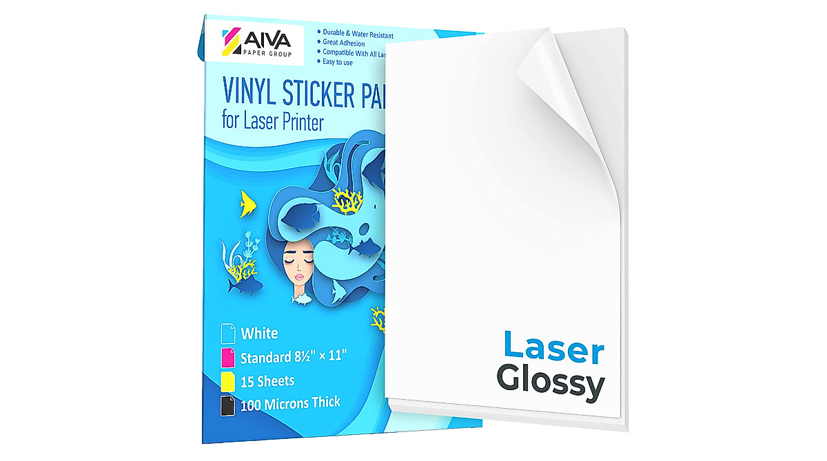 Printable Vinyl Sticker Paper for Laser Printer - Glossy White