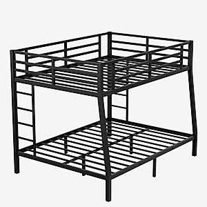 Full XL Over Queen Bunk Beds with 2 Build in Ladder and Full Length Guardrail, Heavy Duty Bunk Bed/Full XL Over Queen Bunk Bed for Adults, Teens, Kids, No Box Spring Needed(Black Full XL Over Queen)