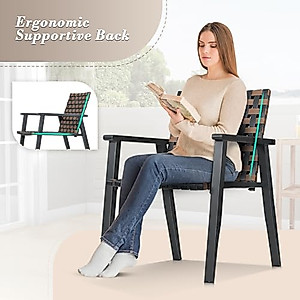 Athena Collection Outdoor Patio Bistro Set 3 Pieces Conversation Set Steel Frame Rattan Furniture Set Wicker Balcony Chairs Set of 2 and Side Table for Garden Backyard Balcony, Black