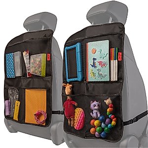 Lusso Gear Kick Mats (2 Pack) - Car Seat Back Protectors, Premium Waterproof Fabric, Reinforced Corners to Prevent Sag, and 4 Mesh Pockets for Large Storage (Black)