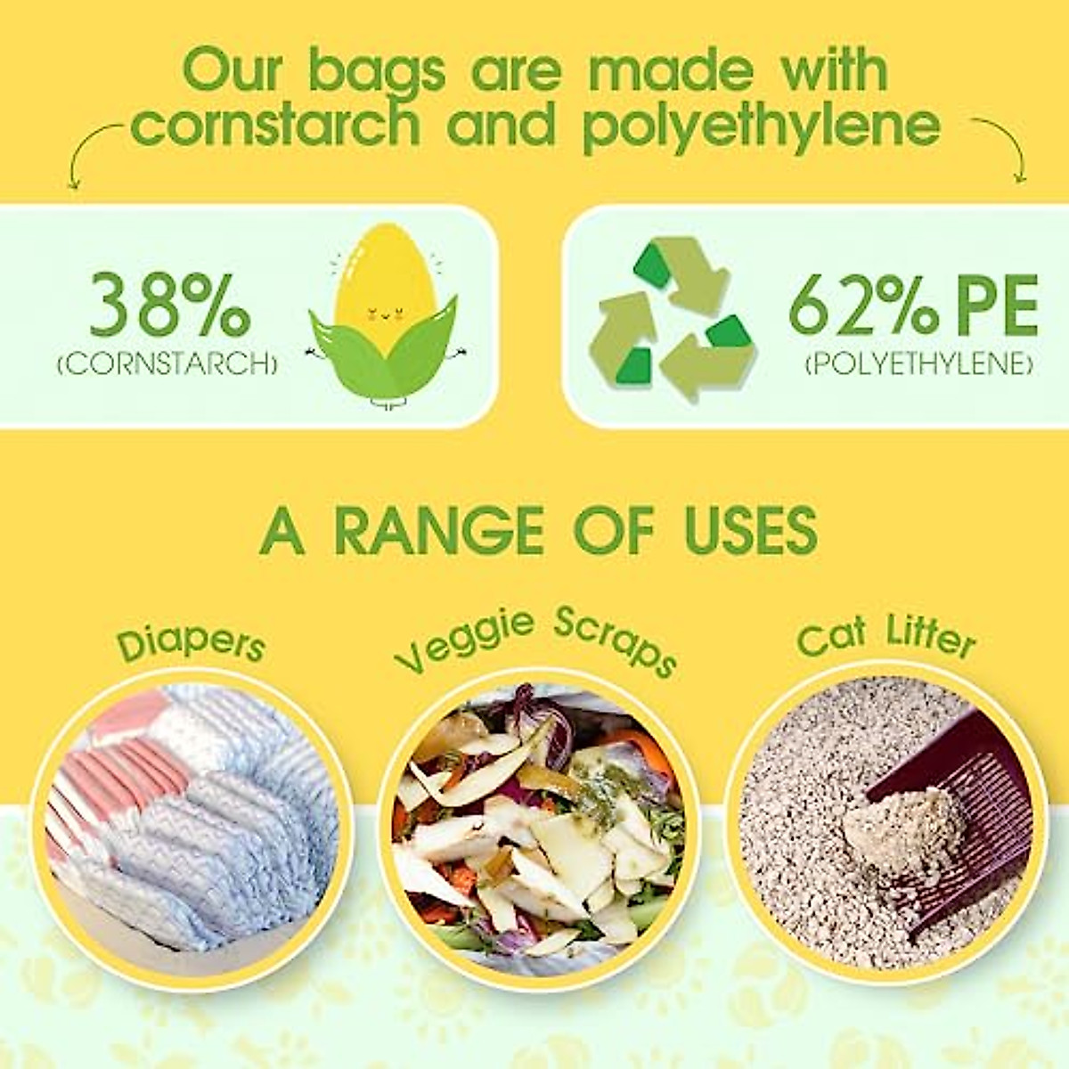 PET N PET Poop Bags 200 Counts Unscented, Dog Poop Bags with Easy Tie Handles Earth-Friendly Dog Waste Bags, Cat Litter Bags 8 x 15 inch, Completely Leak Proof, Easy Dispensing