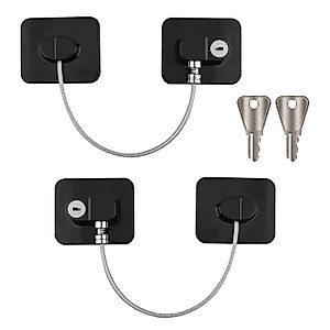 SAVITA 2 Pcs Refrigerator Door Locks, Fridge Lock with 2 Keys Stainless Steel Zinc Alloy Strong Adhesive Lock Protect Baby Kid Safe for Windows Kitchen Cabinets Cupboard Refrigerator Drawer (Black)