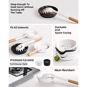 BosilunLife Kitchen Spoon Rest - Ceramic Spoon Rest for Stove Top Small Coffee Spoon Rest Cute Spoon Holder for Kitchen Counter Cooking Utensil Rest for Countertop, Set of 4, Black