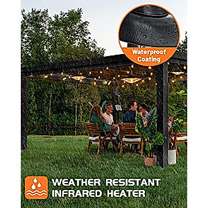 PIAOMTIEE Electric Patio Heater, Waterproof Hanging Patio Heater, Infrared Porch Heater Ceiling Hanging Heaters for Indoor Outdoor Use, Black Balcony Heater with 2 Adjustable Modes 600W/1500W