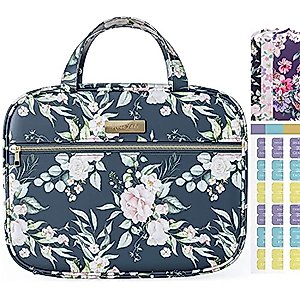 Bible Cover Bag/Book Cover Case Floral Synthetic Leather Pattern with Bible Tabs Bookmarks and Handle Fits for Standard Size Study Bible 10.2×2.5×7.5”, Gift for Mom Ladies Women Daughter (Black Rose)