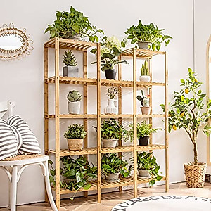 COSTWAY Plant Stand Indoor, 5-Tier Bamboo Plant Display Organizer with Stand for Multiple Plants, Plant Shelf Outdoor for Window, Garden, Balcony, Living Room