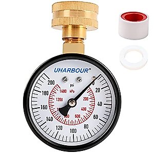 UHARBOUR Water Pressure Gauge 200psi, 2-1/2" Dial,Steel case, Brass Inside Construction, Standard Female 3/4"NPT Rear Connection for Garden Hose Thread.…