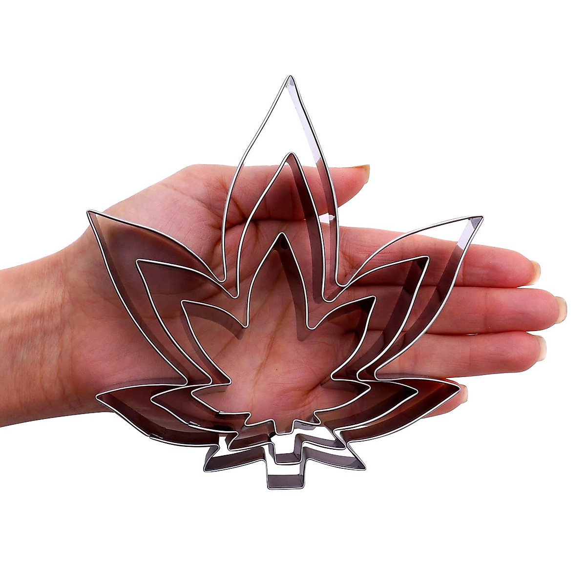 Zen Marijuana Leaf Shaped Cookie Cutter - 3 Piece Set, Premium Food-Grade Stainless Steel, Dishwasher Safe