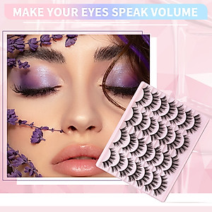 False Eyelashes Fluffy Faux Mink Lashes Natural Look, 14 Pairs Pack Reusable 15MM 3D Fake Eyelashes - Lightweight & Comfortable Cat Eye Wispy Lashes Easy To Apply, Contact Lens Friendly, Cruelty-Free