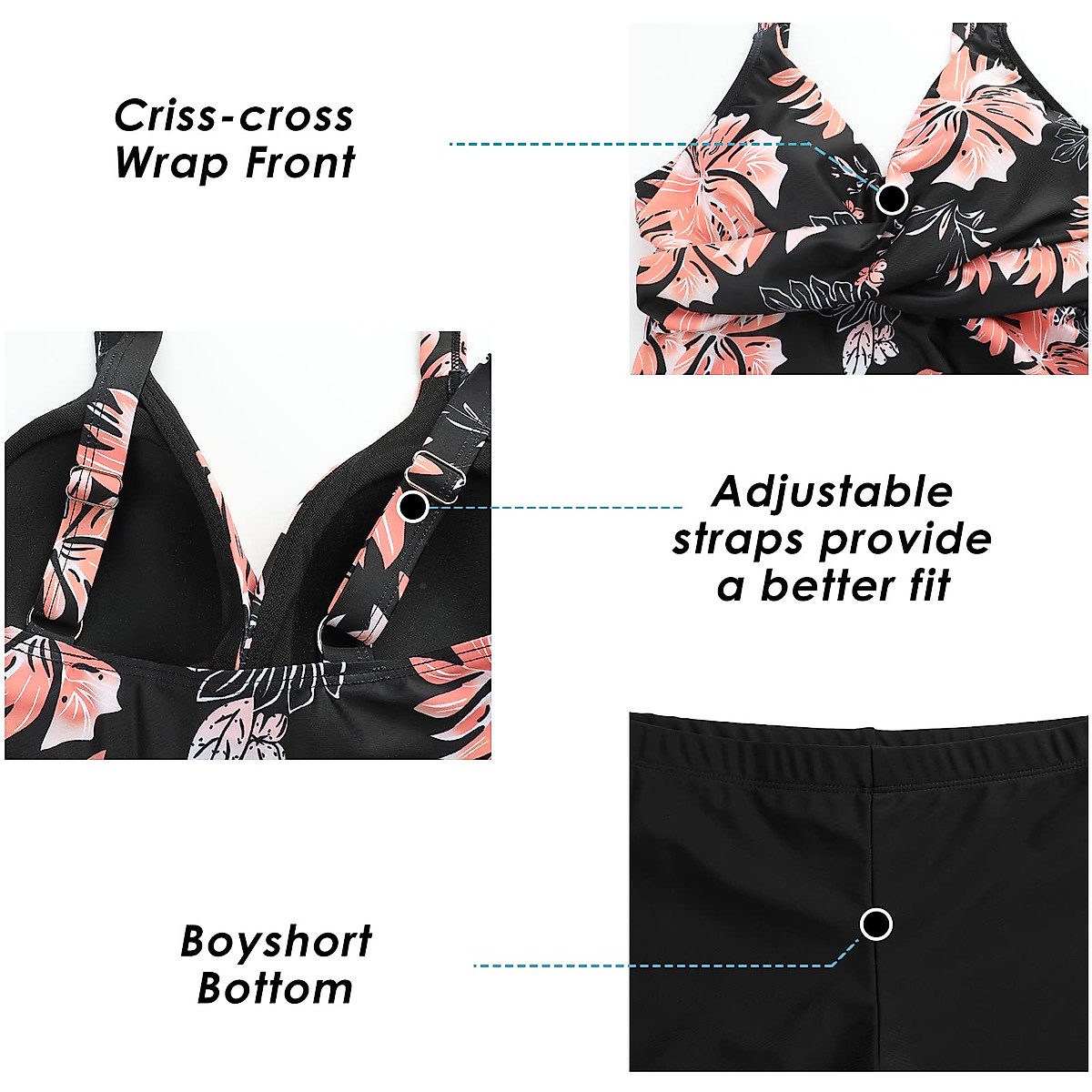 SEAFORM Women's Tankini Bathing Suits Two-Piece Tummy Control Swim Dress High Waist Printing Padded Swimsuits with Boyshorts