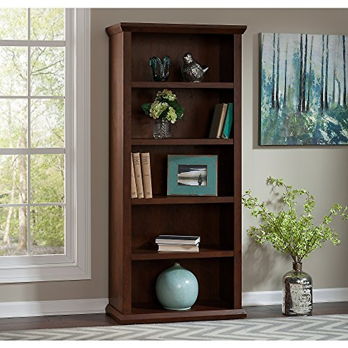 Bush Furniture Yorktown 5 Shelf Bookcase in Antique Cherry