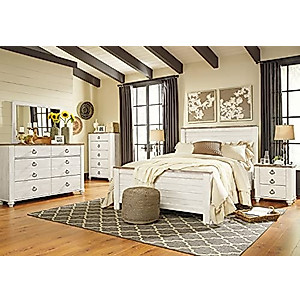 Signature Design by Ashley Willowton Coastal Cottage 6 Drawer Dresser with Faux Plank Top, Whitewash