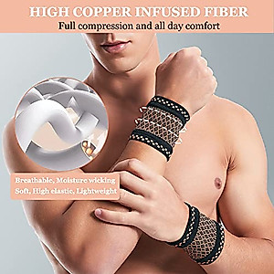 Copper Wrist Compression Brace (2Pcs), Elastic Wrist Support Sleeve Wrist Braces for Tendonitis, Arthritis, Carpal Tunnel Pain Relief, Soft Wrist Wrap Wristbands for Sport, Fitness, Workout, Typing(S)